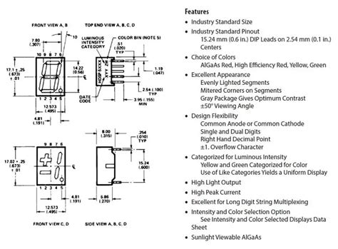 Segment Display Pinout Truthtable Datasheet