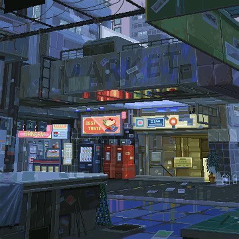 Waneella Pixel Art City Stores K Phone Wallpaper