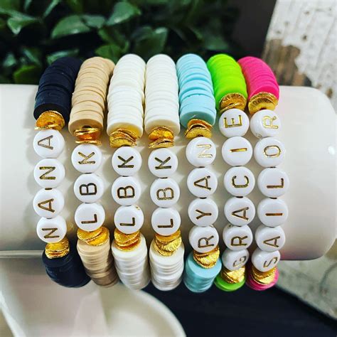 Personalized Custom Name Heishi Clay Disc Beaded Bracelet For Etsy