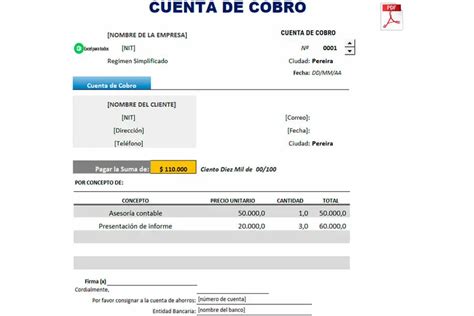Formato Cuenta De Cobro Descarga En Excel Y Pdf
