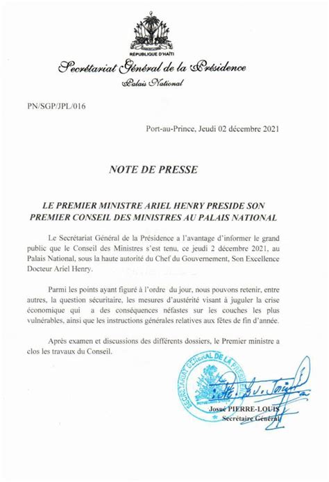 Primature De La R Publique Dha Ti On Twitter Note De Presse Le