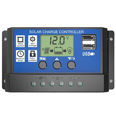 PWM 10 20 30A Solar Charge Controller 12V 24V LCD Display Dual USB