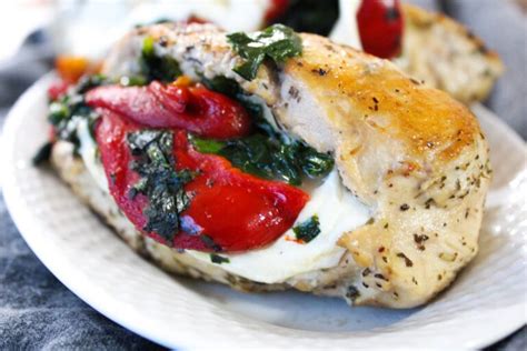 Roasted Red Pepper Spinach And Mozzarella Stuffed Chicken Breast
