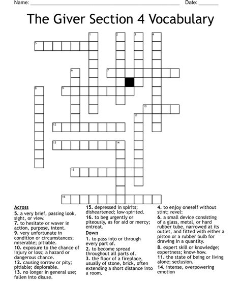 The Giver Section Vocabulary Crossword Wordmint
