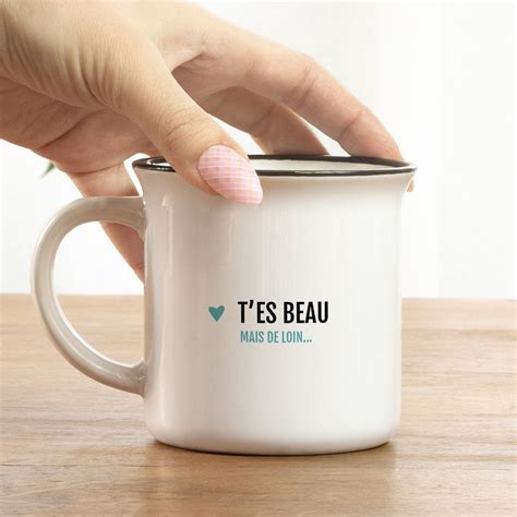Mug émail céramique T es beau mais Bibiche fait son cirque