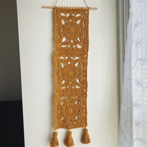 Crochet Wall Hanging With Tassels Granny Square Tapestry Etsy