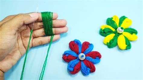 Super Easy Double Color Woolen Flower Craft Idea Amazing Woolen Craft