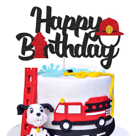 Buy Fireman Happy Birthday Cake Topper Fire Truck Firefighter Scene