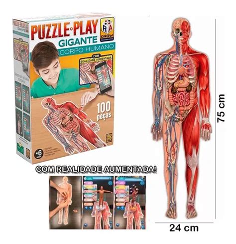 Quebra Cabeça Corpo Humano Gigante 100 Pçs Grow Realidade 3d Frete grátis