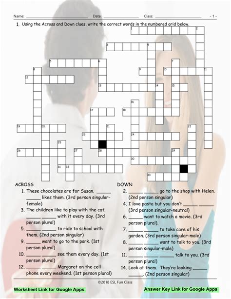 Subject Pronouns Interactive Crossword Puzzle For Google Apps