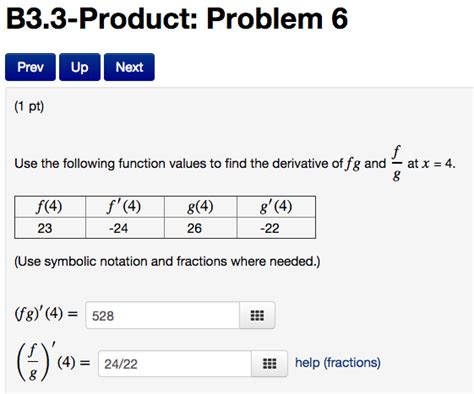solved use the following function values to find the