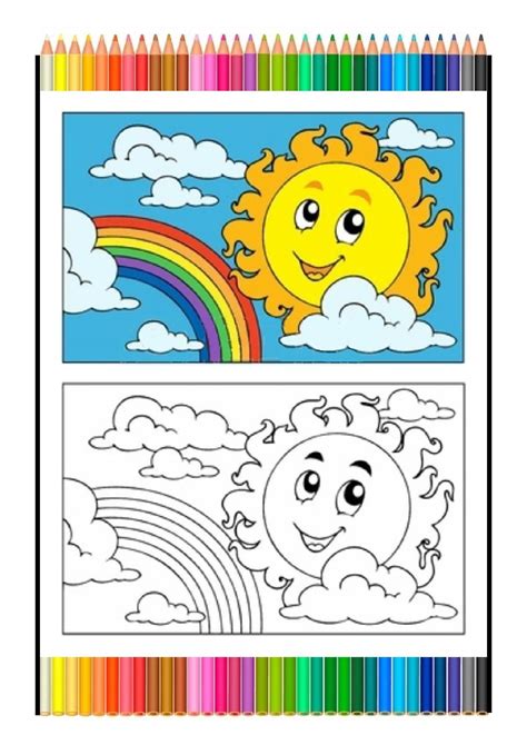Coloriage symétrique Soleil et arc en ciel
