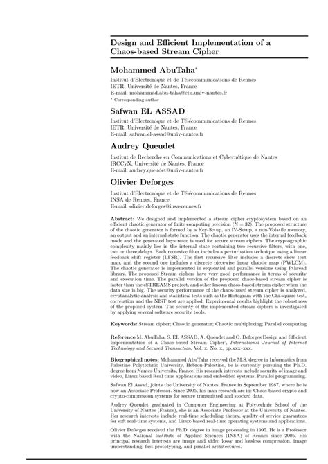 pdf design and efficient implementation of a chaos based stream cipher