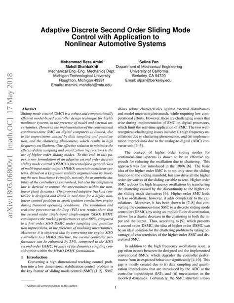 pdf adaptive discrete second order sliding mode control with · sliding mode control smc