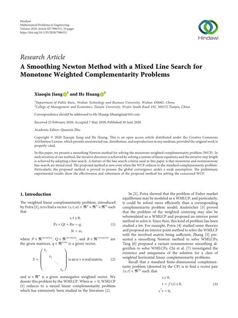 pdf a smoothing newton method with a mixed line search for monotone weighted complementarity
