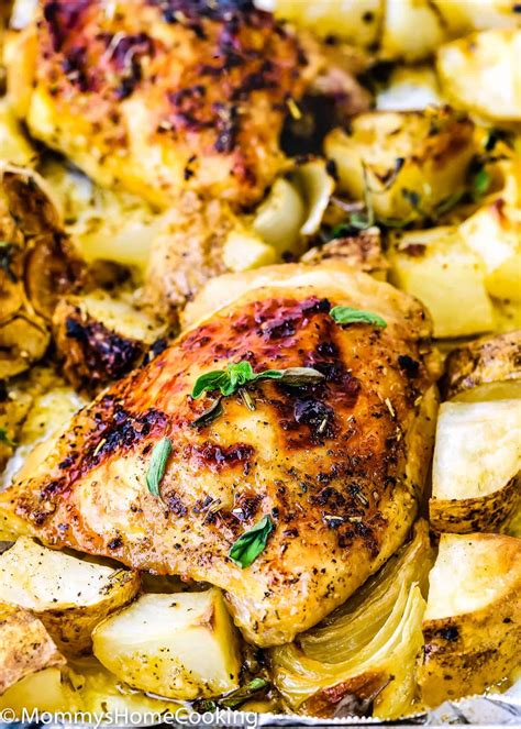 Sheet Pan Lemon Garlic Roasted Chicken And Potatoes Mommy S Home Cooking