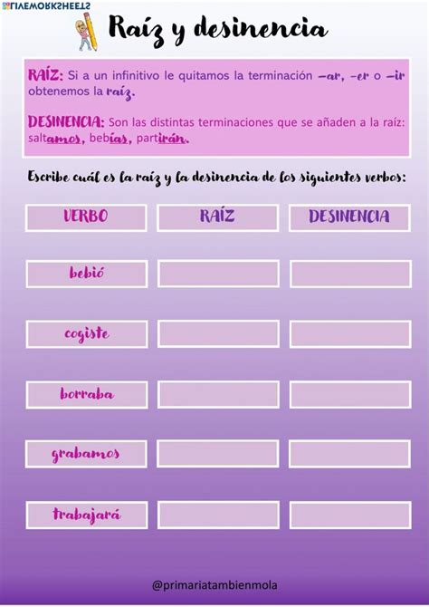 Ejercicio de El verbo conjugación raíz y desinencia Desinencias