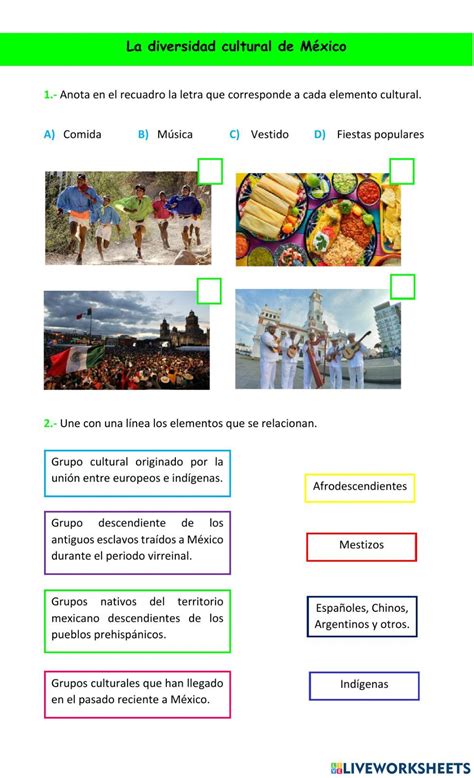 La Diversidad Cultural De M Xico Interactive Worksheet Actividades De