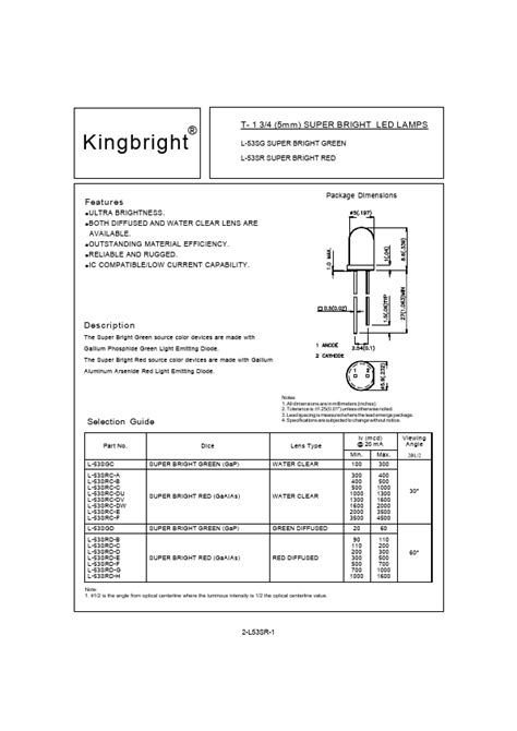 L 53SRC A Datasheet T 1 3 4 5mm SUPER BRIGHT LED LAMPS