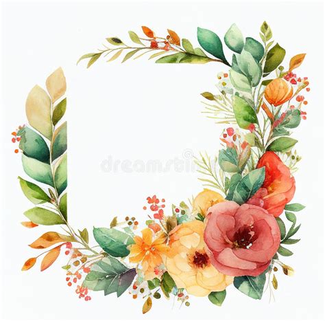 Watercolor Flower Frame Watercolour Floral Wreath Generative AI