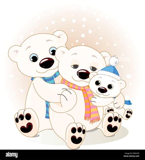Familia De Osos Polares De Dibujos Animados En Icebergs Vector Premium