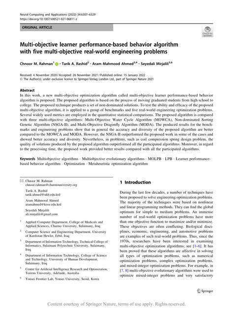 multi objective learner performance based behavior algorithm with five multi objective real