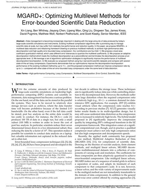 pdf mgard optimizing multilevel methods for error bounded scientific data reduction