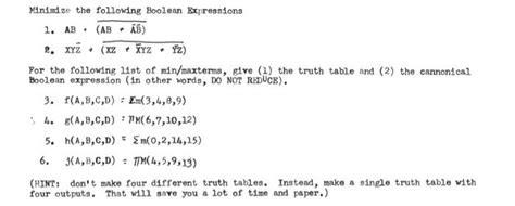 solved minimize the following boolean expressions 1 ab ab