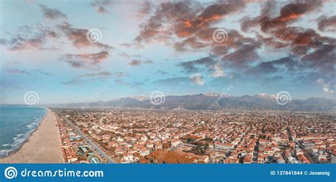 Aerial Panoramic View Of Forte Dei Marmi Skyline On A Sunny Winter