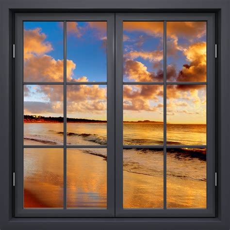 Fotomural Ventana De Negro Cerrado Puesta De Sol En La Playa PIXERS ES