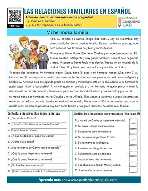Las Relaciones Familiares en Español Ejercicios en PDF