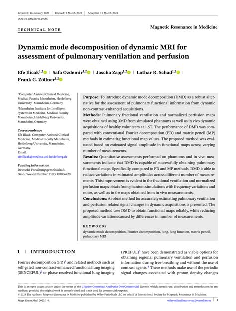 pdf dynamic mode decomposition of dynamic mri for assessment of pulmonary ventilation and