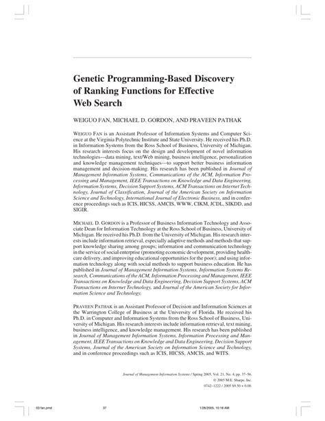 pdf genetic programming based discovery of ranking functions for effective web search