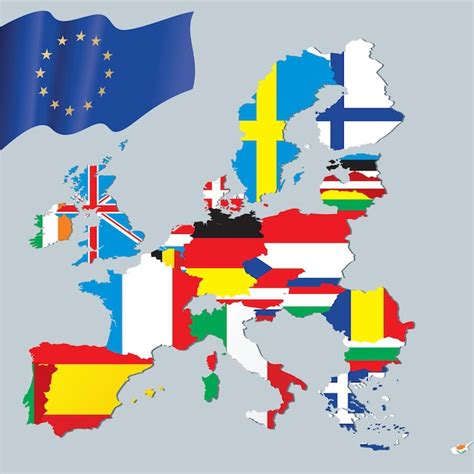 Mapa de la unión europea con banderas Vector Premium