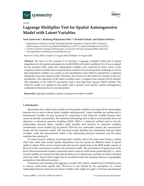 pdf lagrange multiplier test for spatial autoregressive model with latent variables