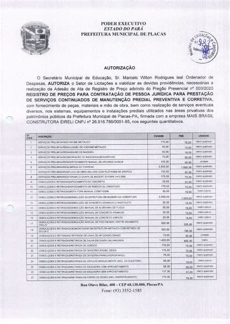 JUSTIFICATIVA E AUTORIZAÇÃO Prefeitura Municipal de Placas Gestão