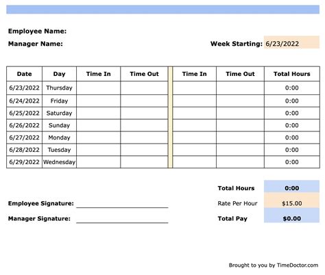 Editable Timesheet Free