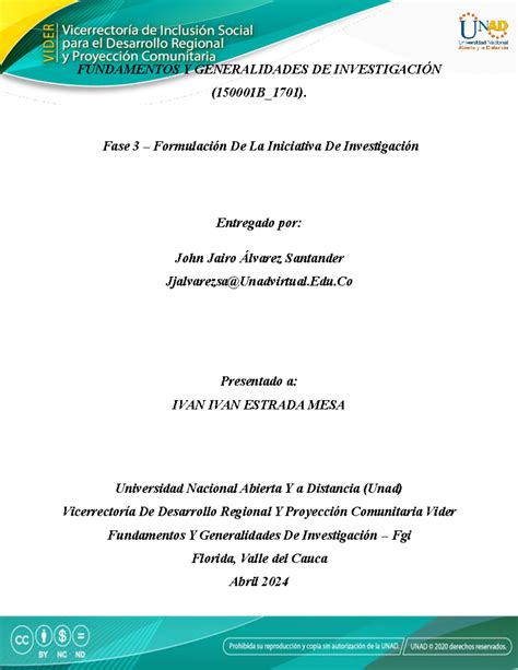 Fase 3 Formulación de la iniciativa de investigación FUNDAMENTOS Y