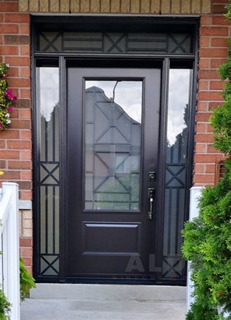 Black Front Door With Sidelights And Transom Black Steel Door