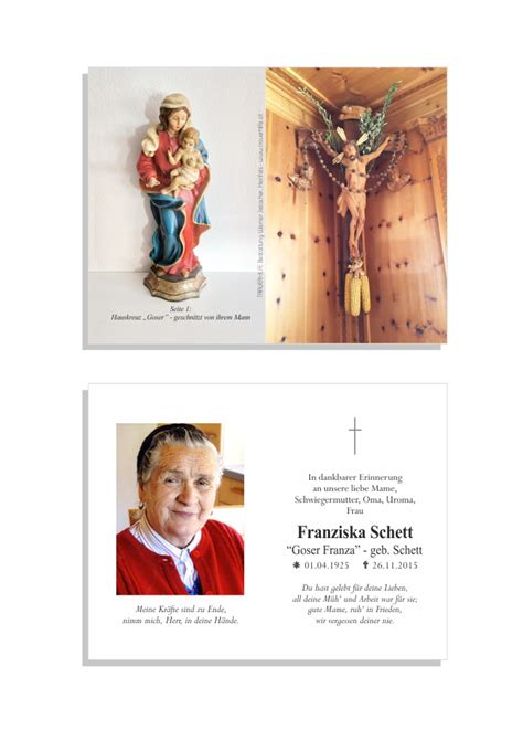 Andenkbild Franziska Schett Trauer Link