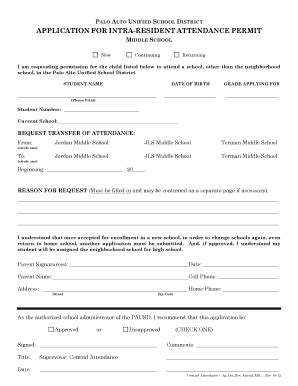 Fillable Online Pausd Intra District Transfer Request For Middle School