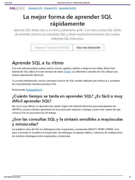 aprender sql desde cero ejercicios para practicar sql pdf sql bases de datos
