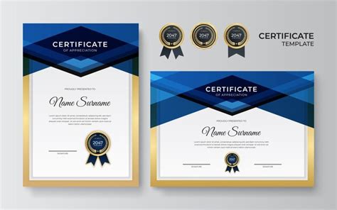 Elegante Plantilla De Certificado De Diploma Azul Y Dorado Vector Premium