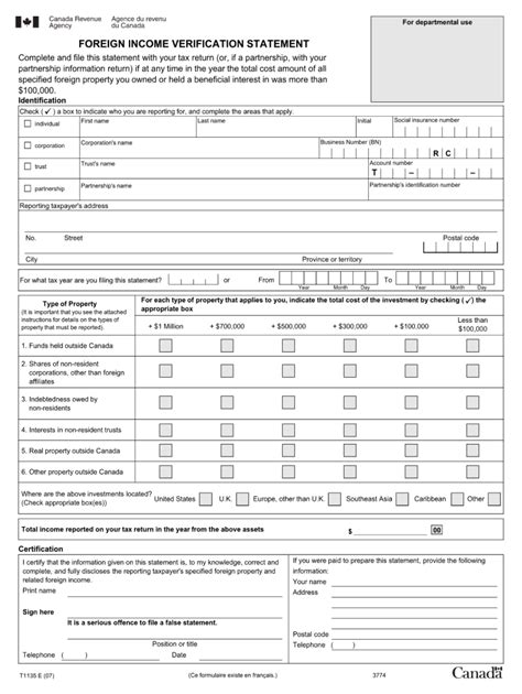 2007 Form Canada T1135 E Fill Online Printable Fillable Blank