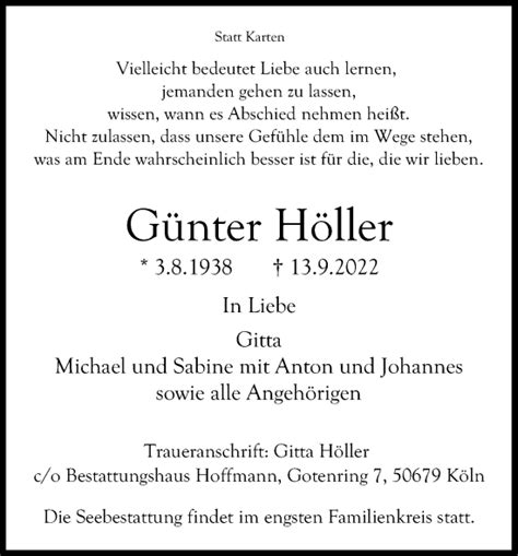 Traueranzeigen von Günter Höller WirTrauern