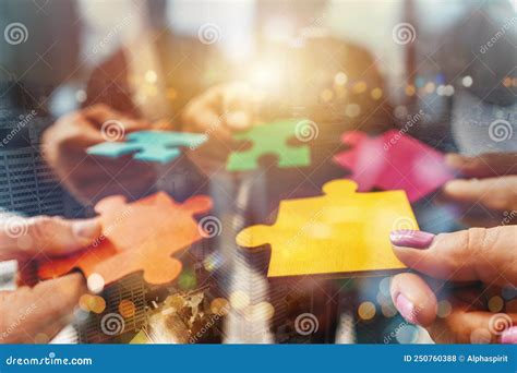 Teamwork Of Partners Connect Puzzle Pieces As Integration And Startup