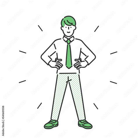 腰に手を当てて堂々として自信に溢れる男性のビジネスパーソンのイラスト素材 Stock Vector Adobe Stock