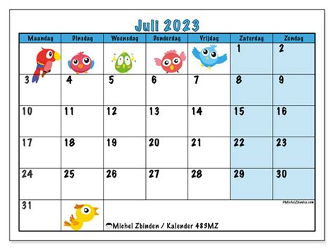 Kalender Juli 2023 Om Af Te Drukken 483MZ Michel Zbinden SR