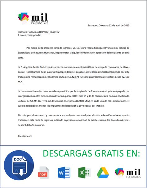 Qué es y Cómo hacer Carta de Ingresos Encuentra Formatos y Ejemplos de