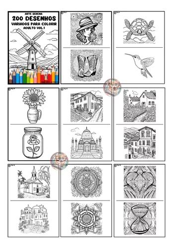 Caderno 200 Desenhos Variados Arte Serena Vol 1 Para Colorir Para